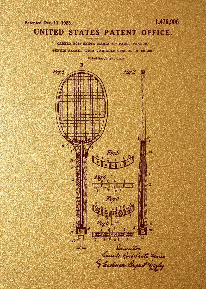 '14 Tennis Racket Patent' Poster, picture, metal print, paint by Jana ...