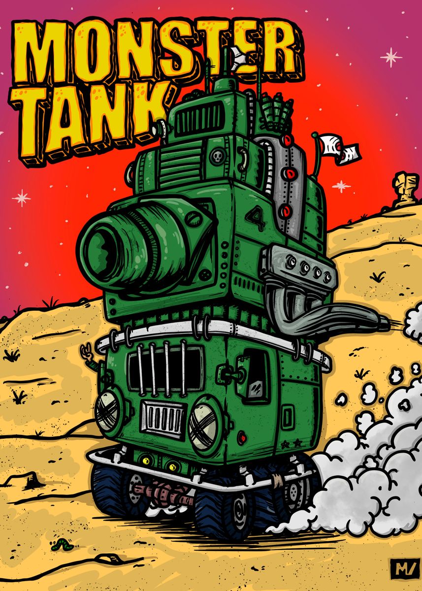 'monster tank' Poster, picture, metal print, paint by Manu Vila | Displate