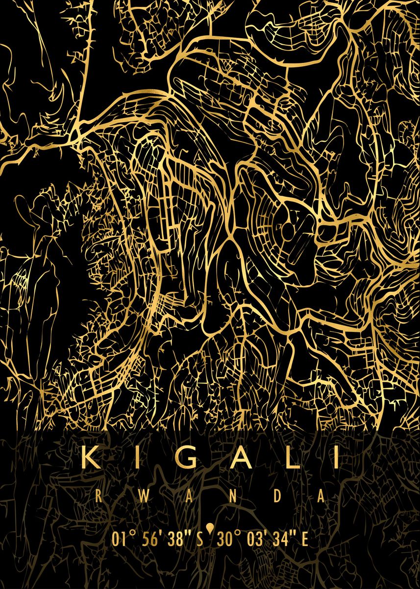 'KIGALI MAP RWANDA' Poster, picture, metal print, paint by Artistic ...