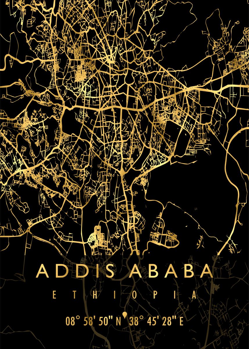 'ADDIS ABABA MAP ETHIOPIA' Poster, picture, metal print, paint by ...