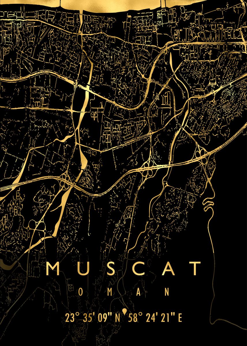 'MUSCAT MAP OMAN' Poster, picture, metal print, paint by Artistic ...
