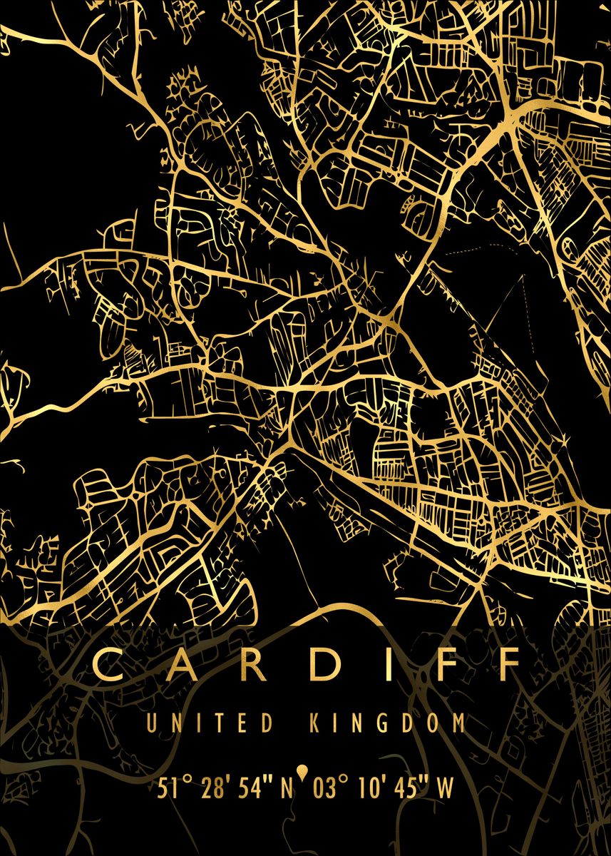 'CARDIFF MAP UNITED KINGDOM' Poster, picture, metal print, paint by ...