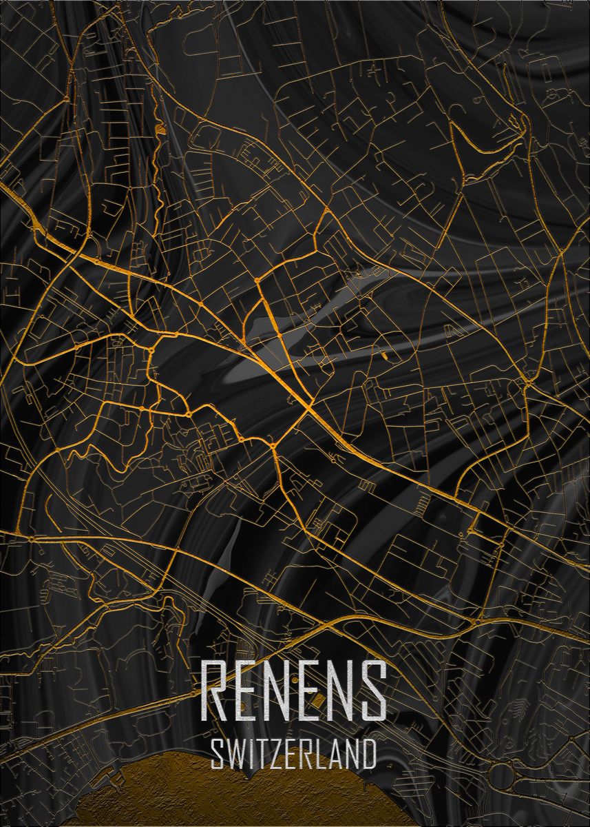 'Renens Switzerland Map' Poster, picture, metal print, paint by Coconut ...