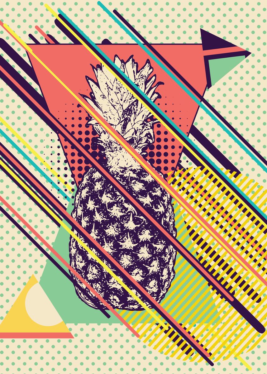 'Retro pineapple background' Poster, picture, metal print, paint by ...