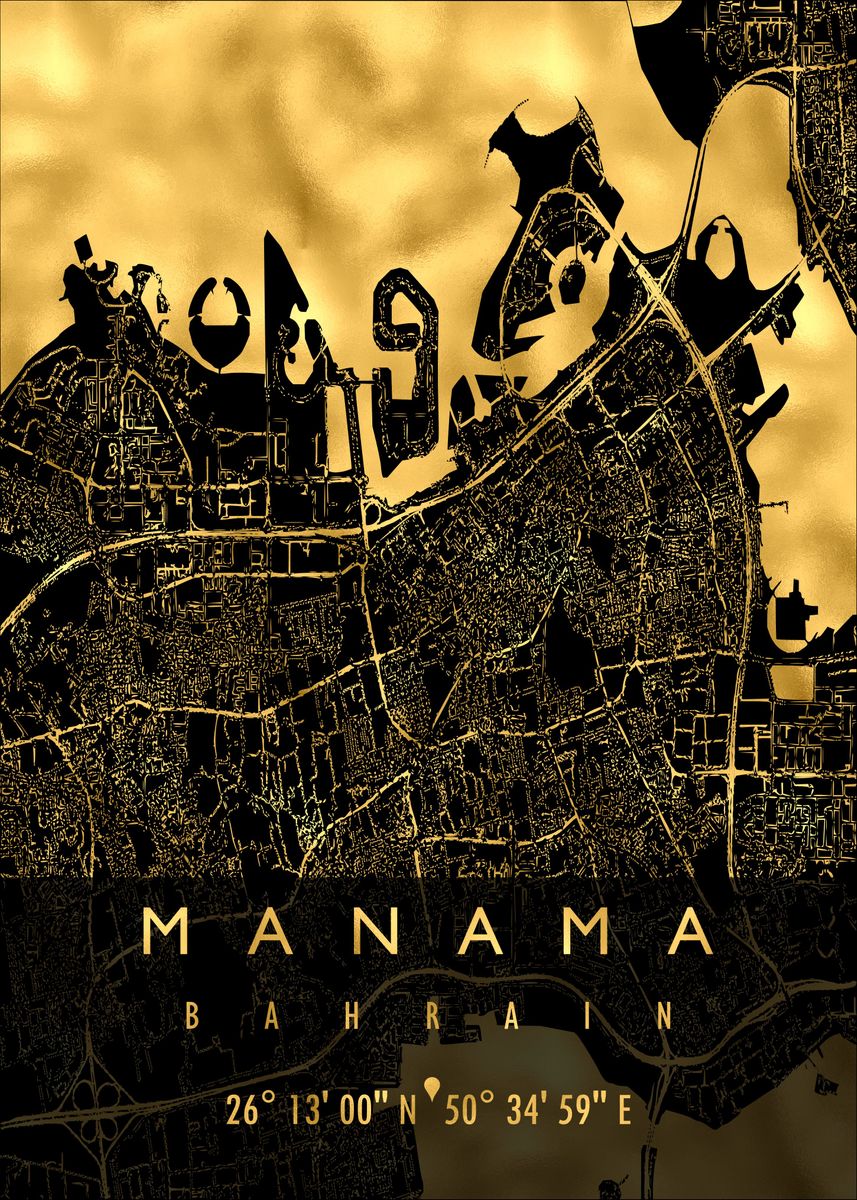 'MANAMA MAP BAHRAIN' Poster, picture, metal print, paint by Artistic ...
