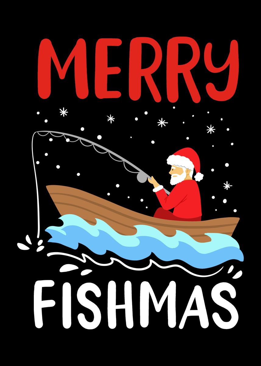 'Santa Fishing Christmas' Poster, picture, metal print, paint by Mealla ...