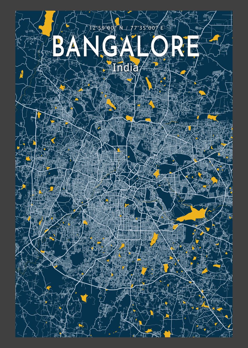 'Bangalore Blue Map Poster' Poster, picture, metal print, paint by ...