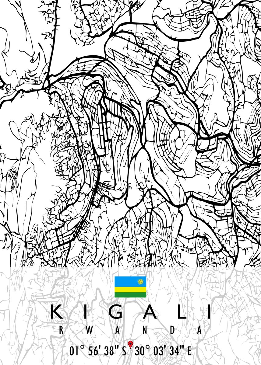 'KIGALI MAP RWANDA' Poster, picture, metal print, paint by Artistic ...
