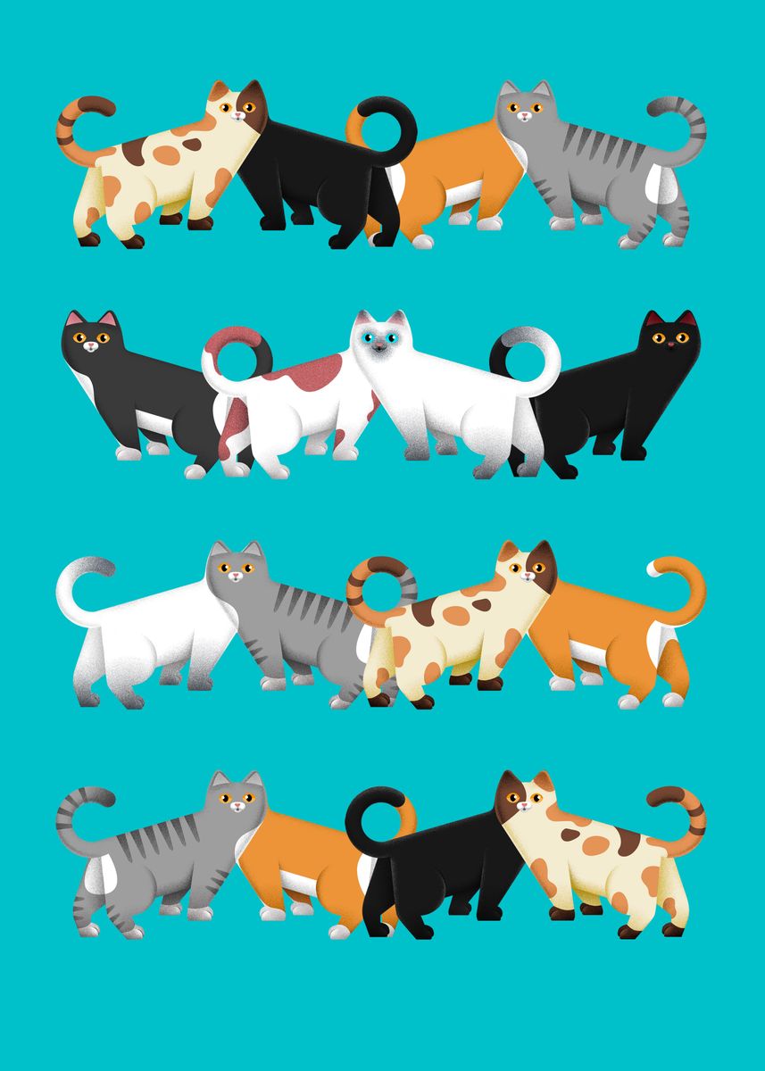 'Cats Pattern' Poster, picture, metal print, paint by Dean Gah | Displate