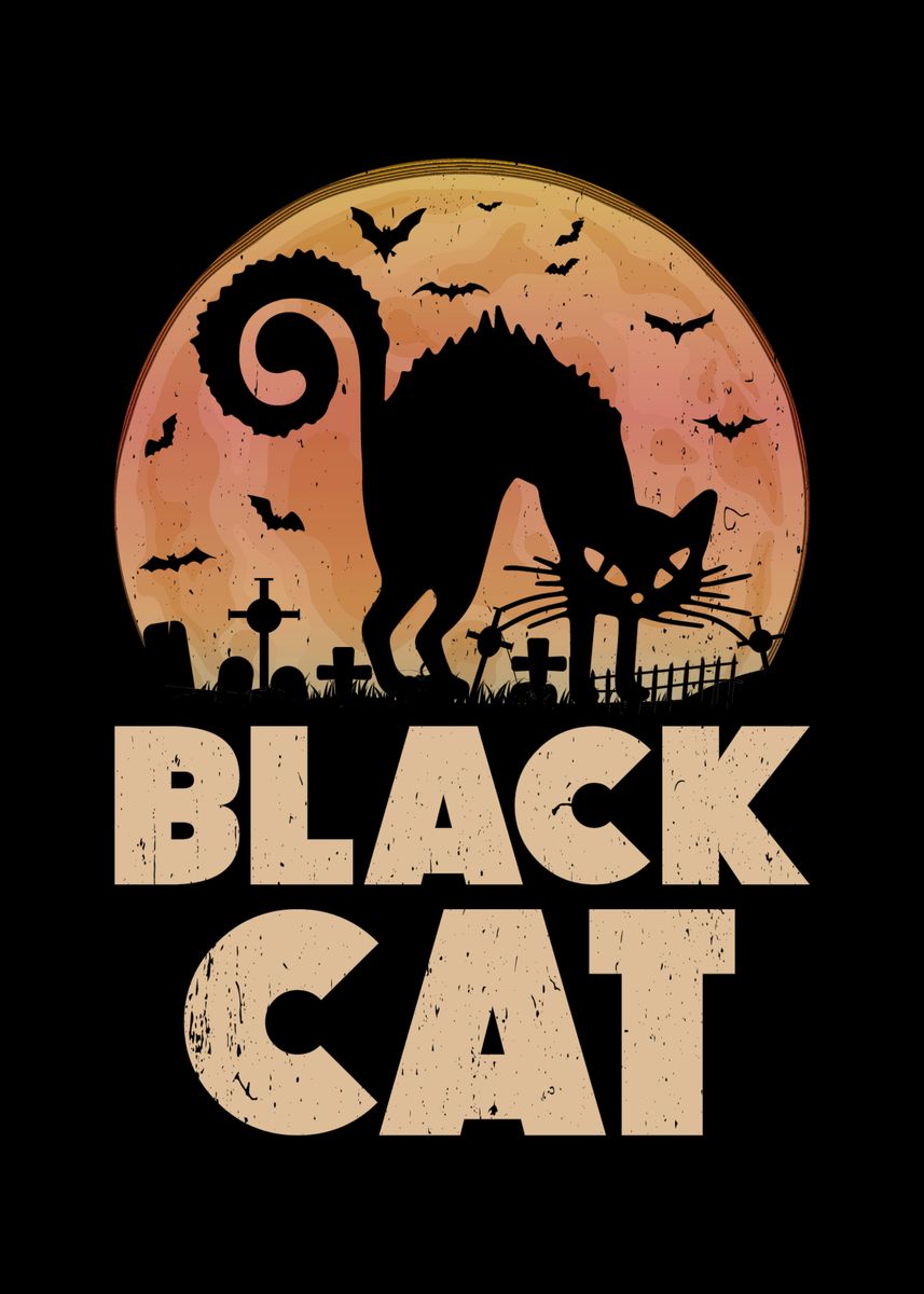 'Black Cat Halloween' Poster, picture, metal print, paint by ...