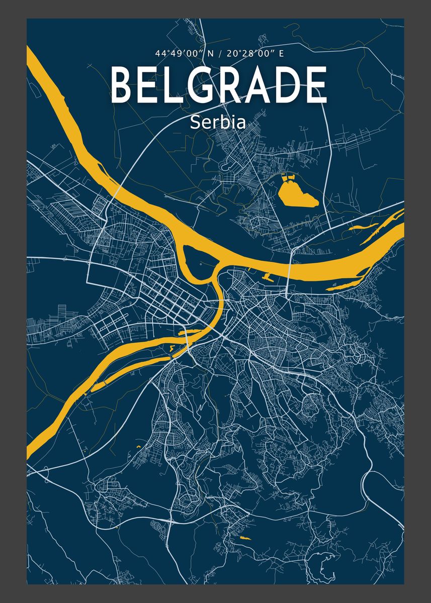'Belgrade Blue Map Poster' Poster, picture, metal print, paint by Denis ...