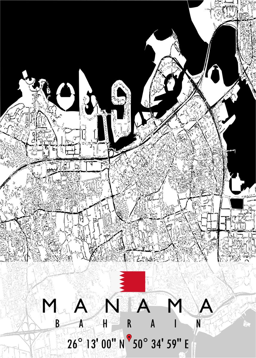 'MANAMA MAP BAHRAIN' Poster, picture, metal print, paint by Artistic ...