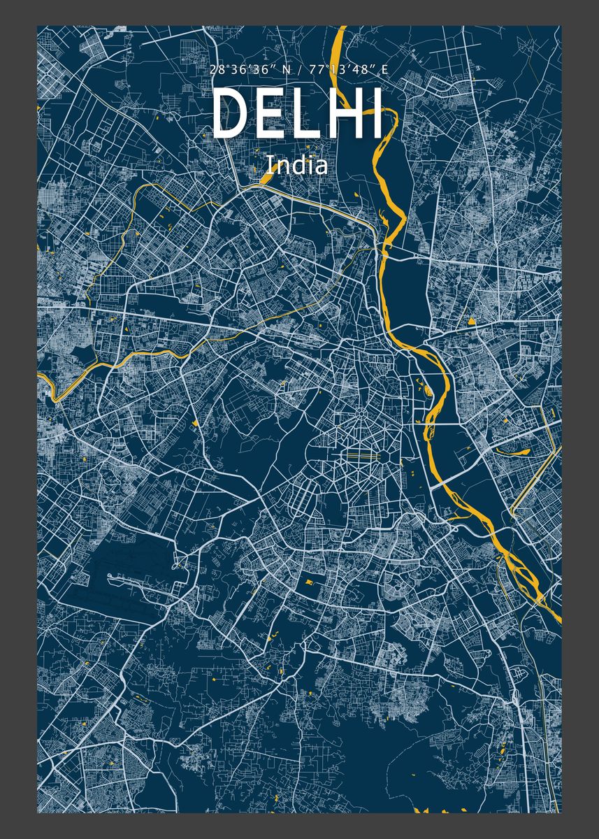 'Delhi Blue Map Poster' Poster, picture, metal print, paint by Denis ...