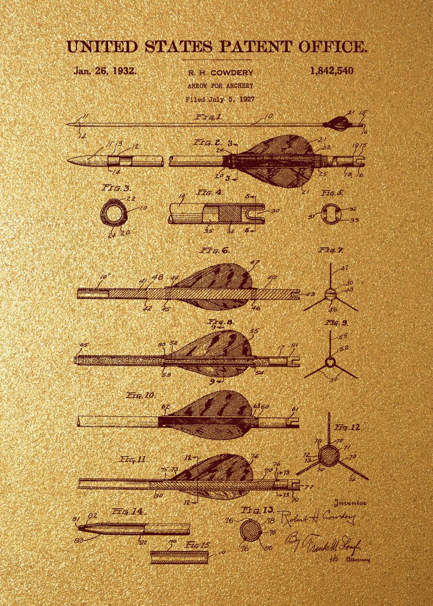'30 Archery Arrow Patent P' Poster, picture, metal print, paint by Jana ...