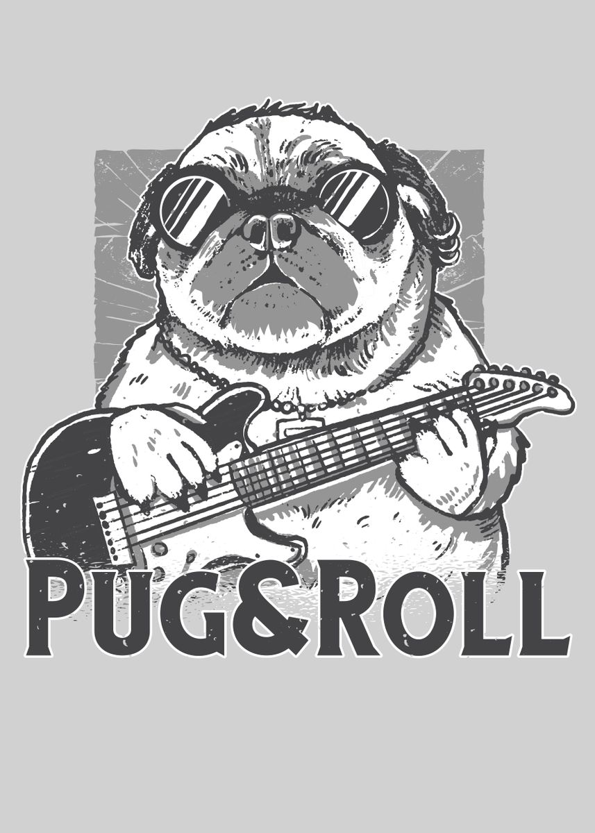 'Pug Rock and roll uk ace' Poster, picture, metal print, paint by Simon ...