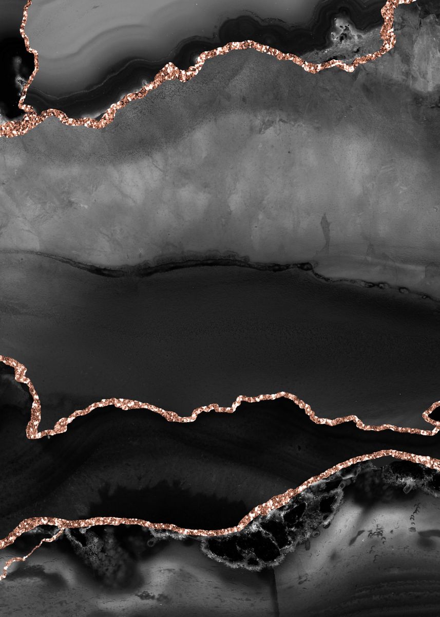 'Black Rose Gold Agate 02' Poster, picture, metal print, paint by Aloke ...