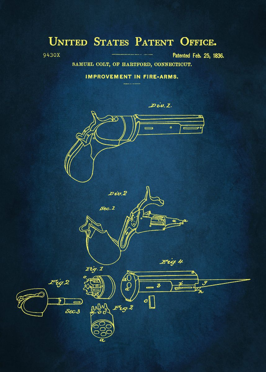 '30 First Colt Firearm Pat' Poster, picture, metal print, paint by Tara ...