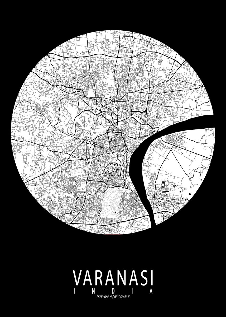 'Varanasi City Map Moon' Poster, picture, metal print, paint by deMAP ...