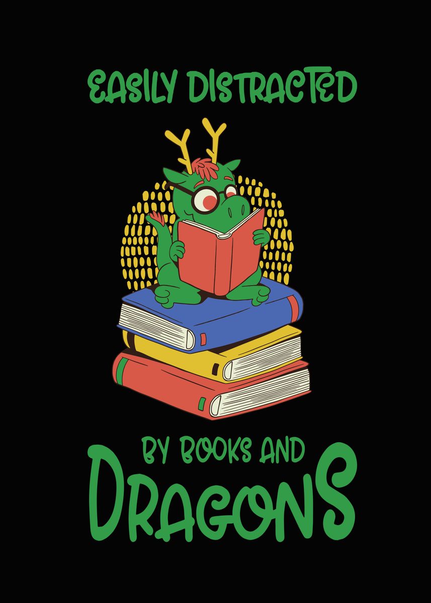 'Cute dragon reading' Poster, picture, metal print, paint by Simon ...