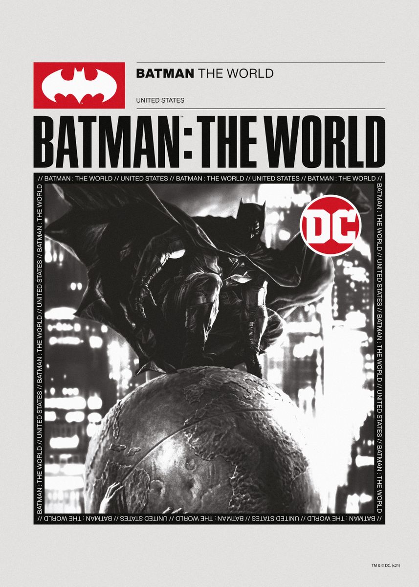 'Batman The World BW United States' Poster, picture, metal print, paint ...