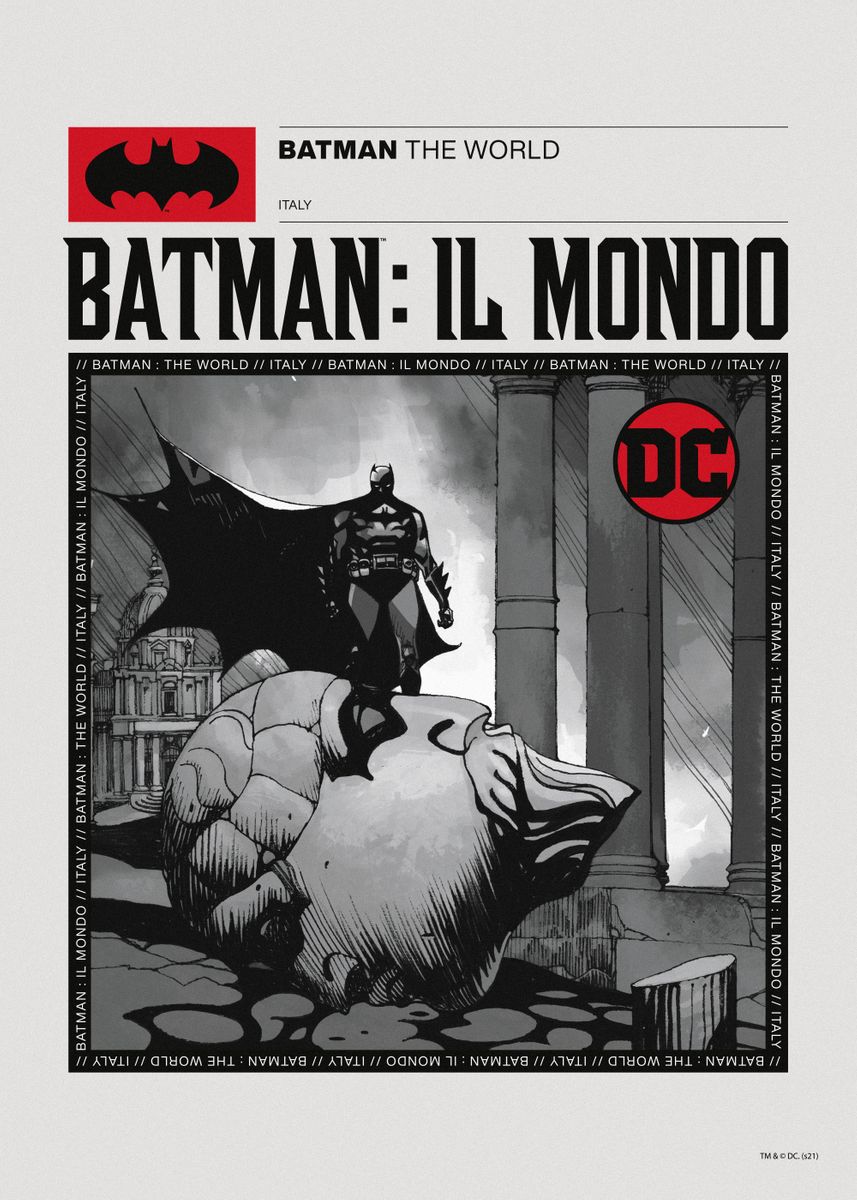 'Batman The World BW Italy' Poster by DC Comics | Displate