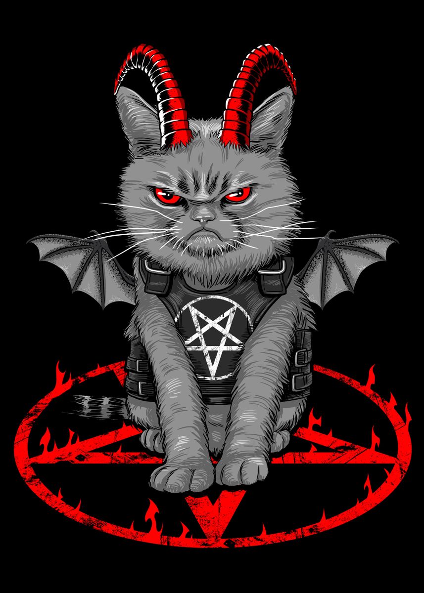 'Satanic Cat' Poster, picture, metal print, paint by Alberto Perez | Displate