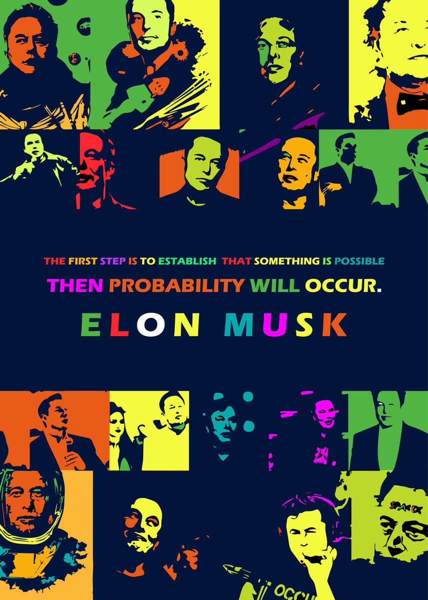 'Elon Musk' Poster, picture, metal print, paint by Dinh Thi Oanh | Displate