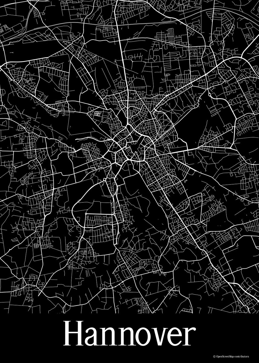 'Hannover Germany Black Map' Poster by Mappingz | Displate