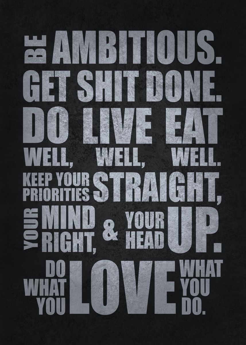 'Be Ambitious Inspirational' Poster, picture, metal print, paint by ...