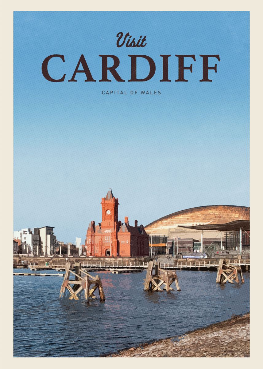 'Visit Cardiff' Poster, picture, metal print, paint by Mercury Club ...