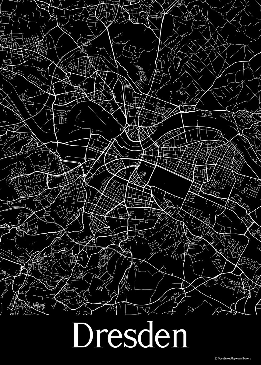 'Dresden Germany Black Map' Poster by Mappingz | Displate