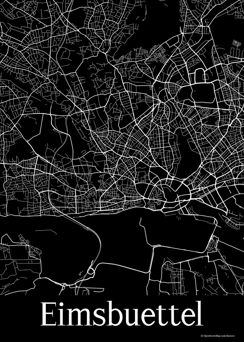 'Eimsbuettel Black Map' Poster by Mappingz | Displate