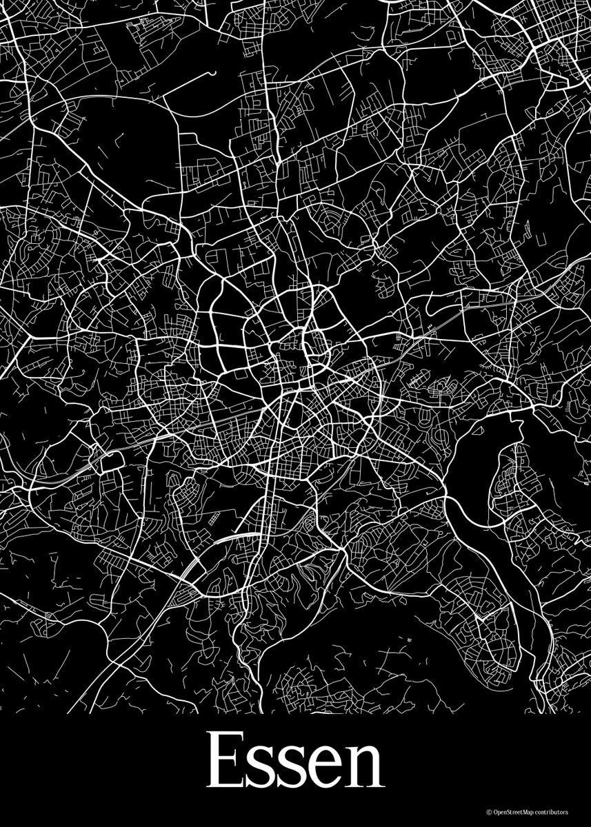 'Essen Germany Black Map' Poster, picture, metal print, paint by ...