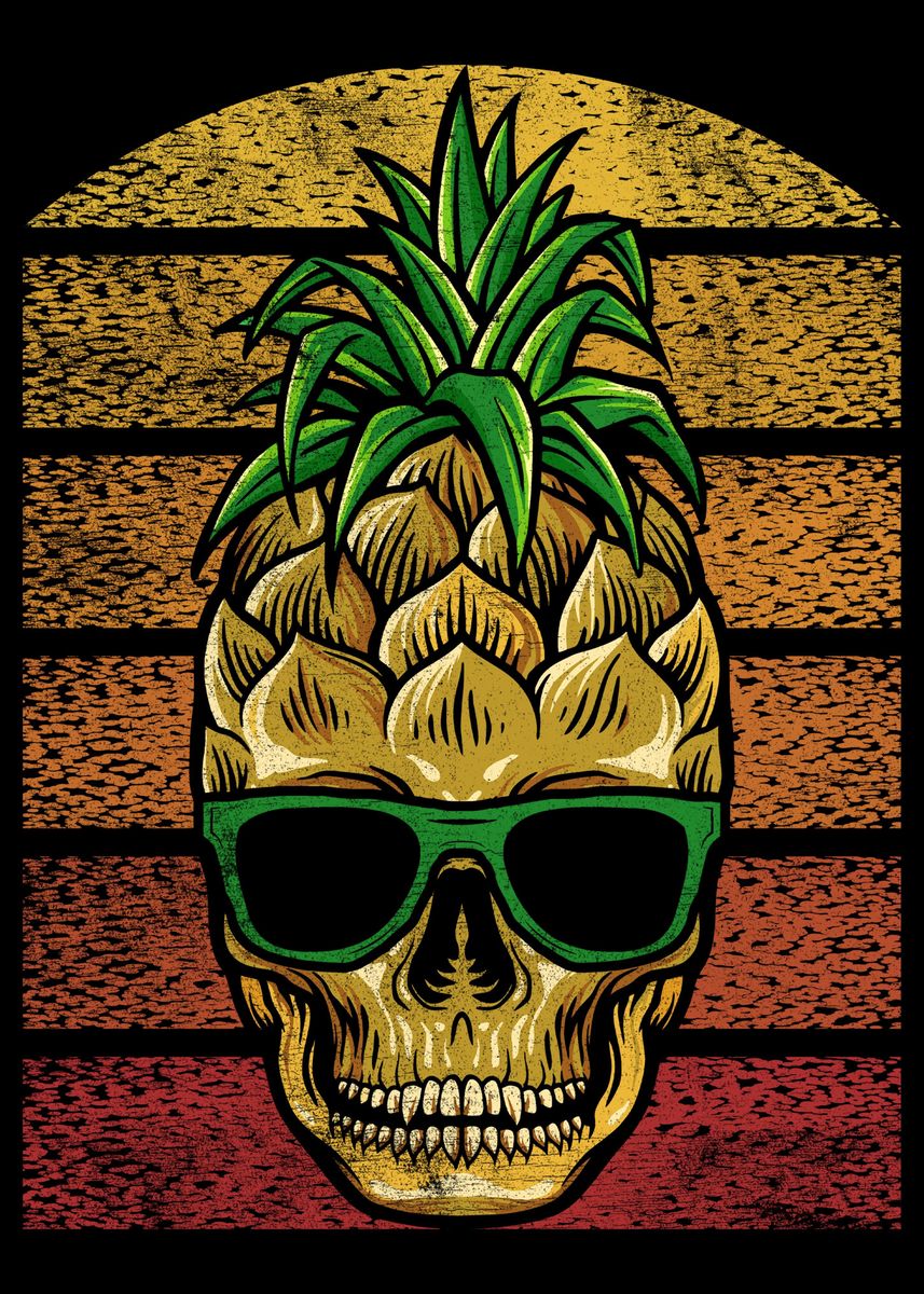 'Goth Pineapple Skull Fruit' Poster, picture, metal print, paint by ...