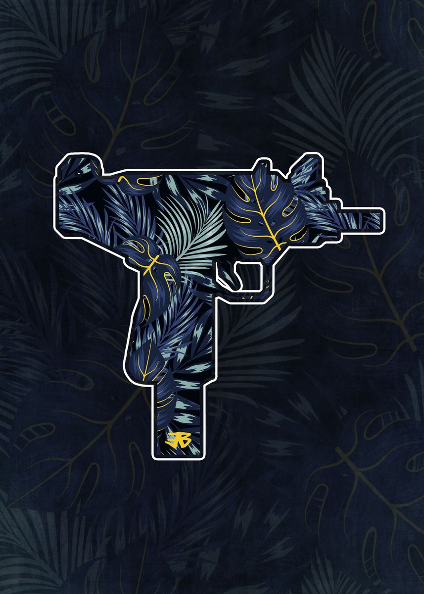 'Floral Uzi' Poster, picture, metal print, paint by John Marinakis ...