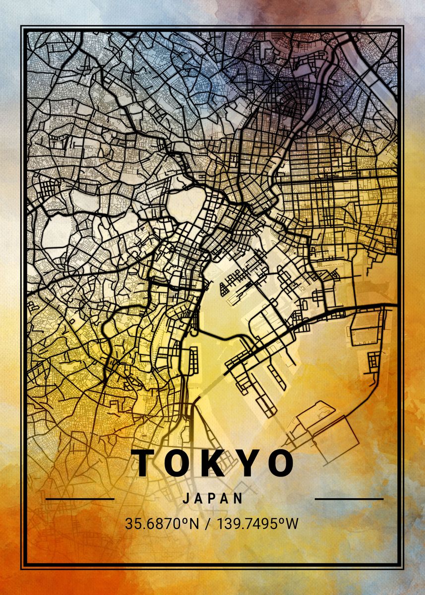 'Tokyo City Map Japan' Poster, picture, metal print, paint by Max Ronn ...