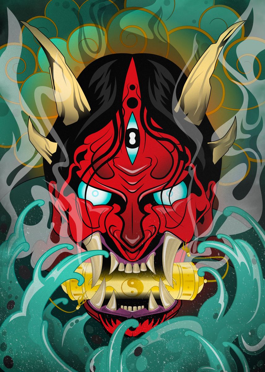 'ONI Japanese' Poster, picture, metal print, paint by Ray Diaz | Displate