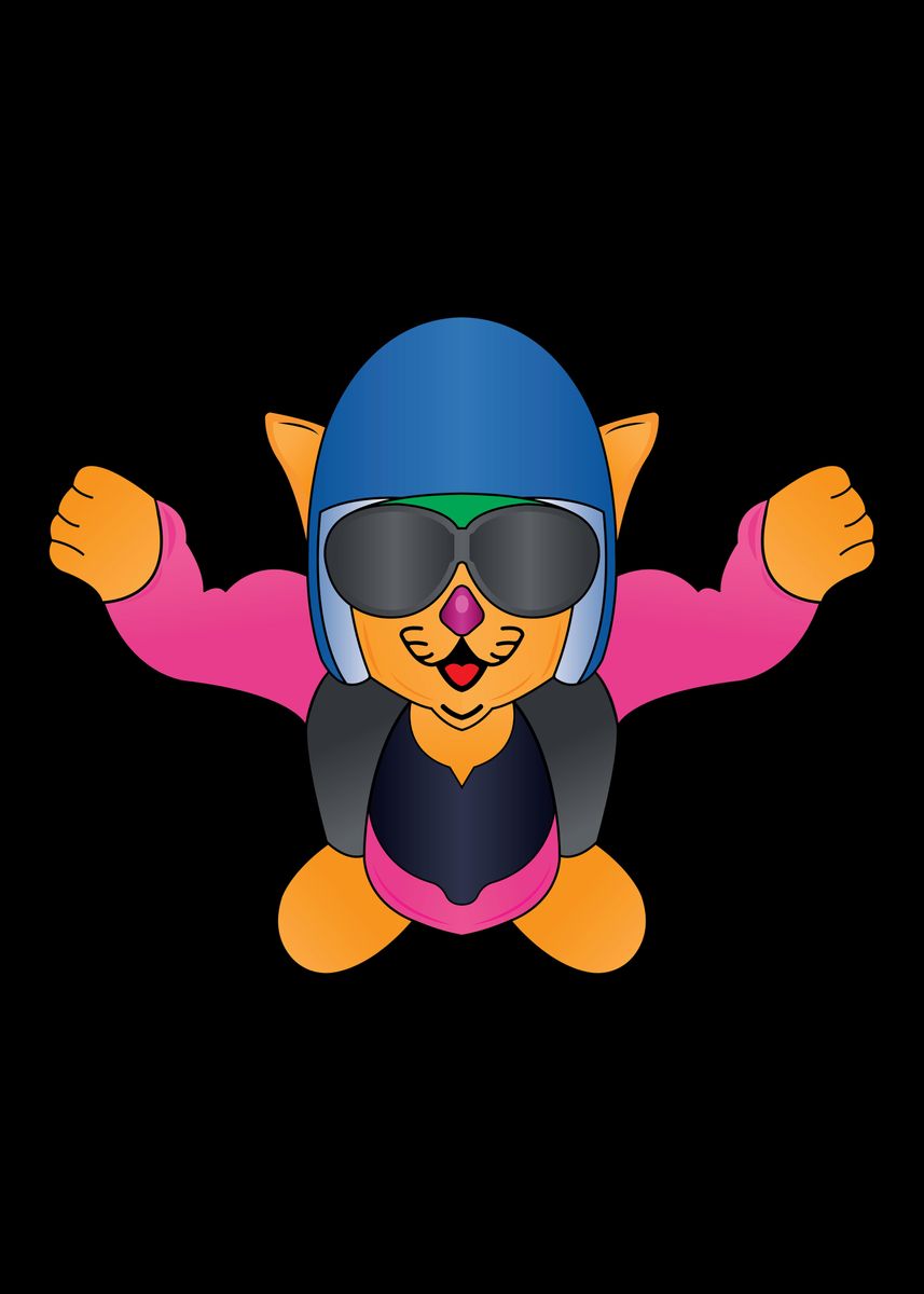 'Cat skydiver' Poster by Lukes Pixel Studio | Displate