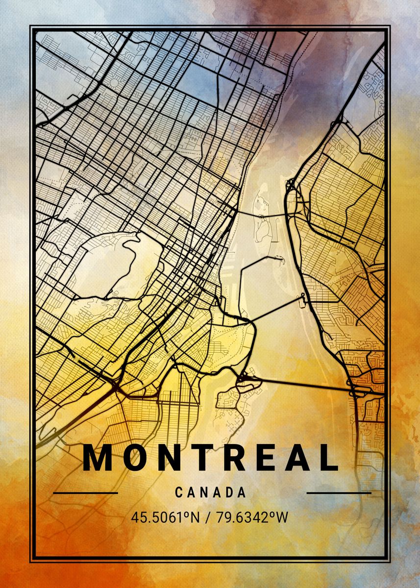 'Montreal City Map Canada' Poster, picture, metal print, paint by Max ...