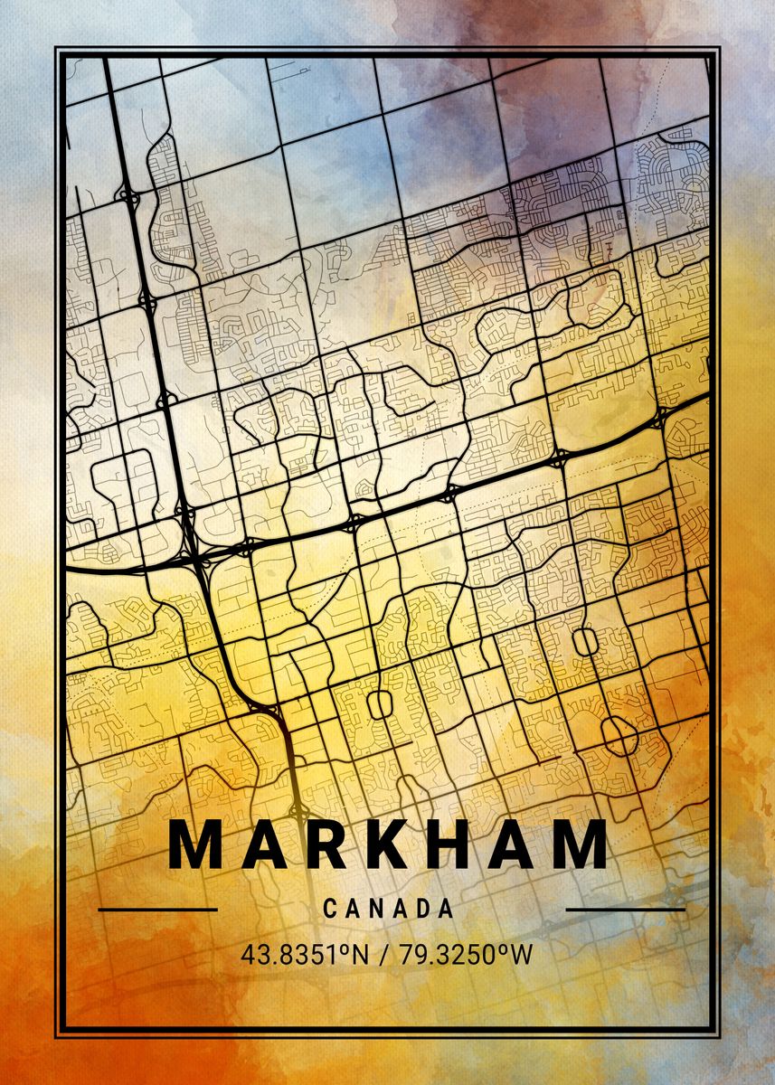 'Markham City Map Canada' Poster, picture, metal print, paint by Max ...