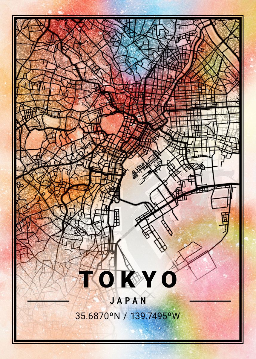 'Tokyo City Map Japan' Poster, picture, metal print, paint by Max Ronn ...