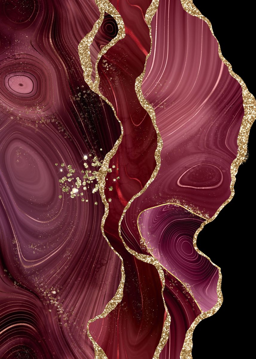 'Burgundy Gold Glitter 01' Poster, picture, metal print, paint by Aloke ...