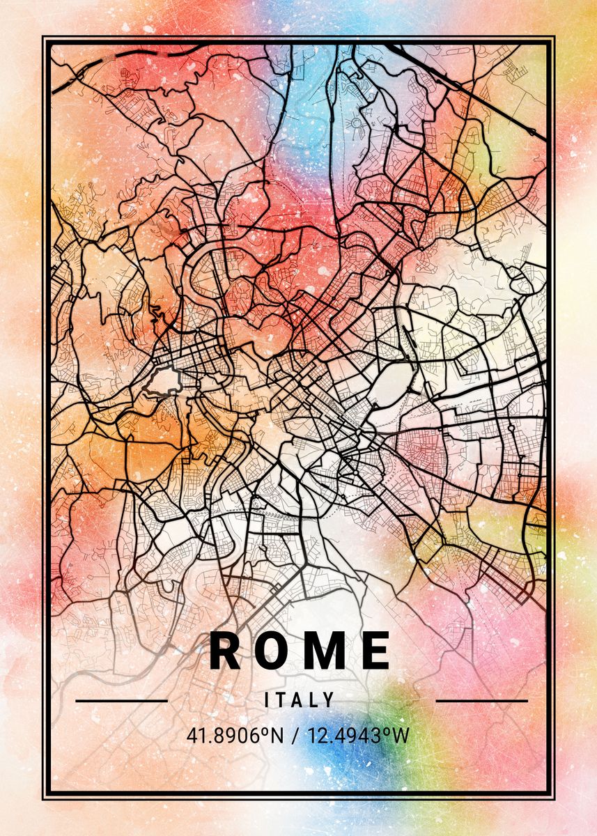 'Rome City Map Italy' Poster, picture, metal print, paint by Max Ronn ...
