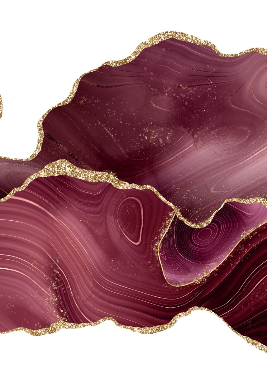 'Burgundy Gold Glitter 08' Poster, picture, metal print, paint by Aloke ...