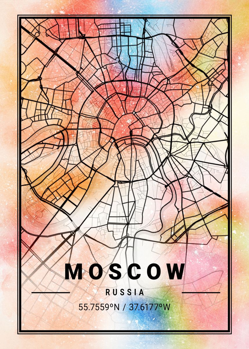 'Moscow City Map Russia' Poster, picture, metal print, paint by Max ...
