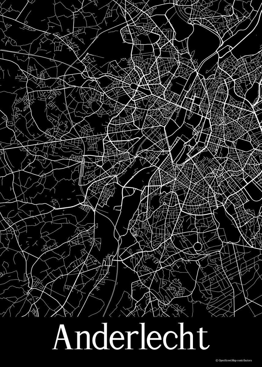 'Anderlecht Black Map' Poster, picture, metal print, paint by Mappingz ...