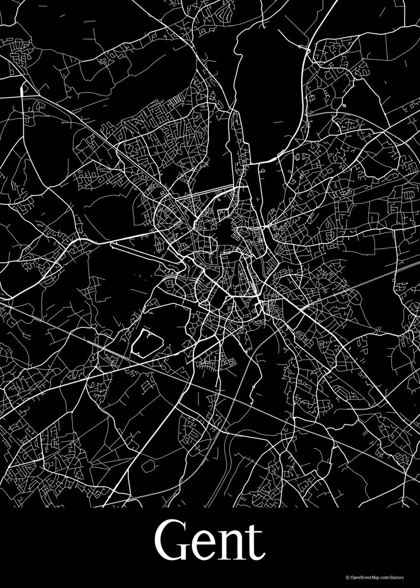 'Gent Belgium Black Map' Poster by Mappingz | Displate
