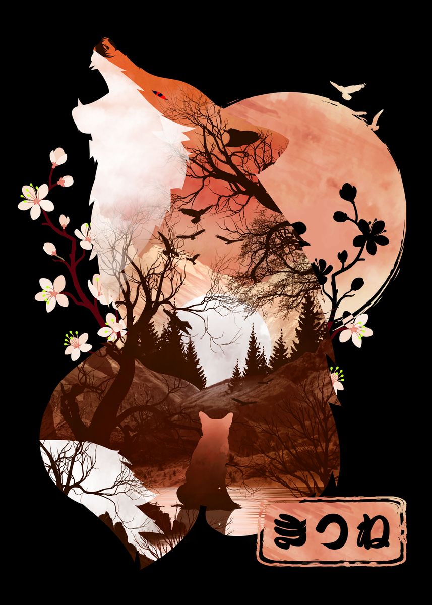 'Howling Fox Landscape' Poster by Stupella | Displate