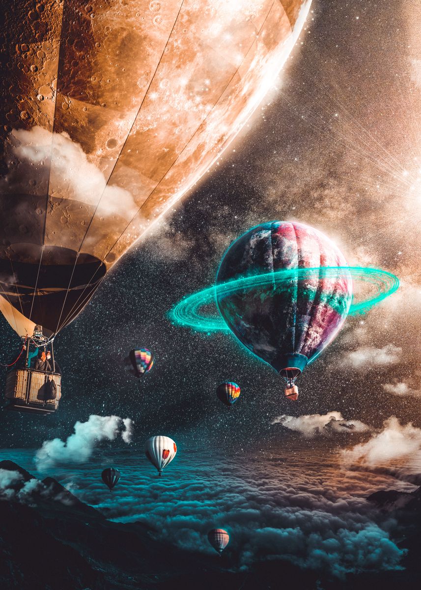 'Space balloon ride' Poster, picture, metal print, paint by Damir ...