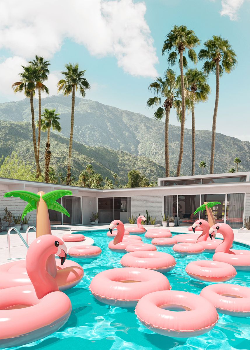 'Flamingo Pool Party' Poster, picture, metal print, paint by Gal Design ...